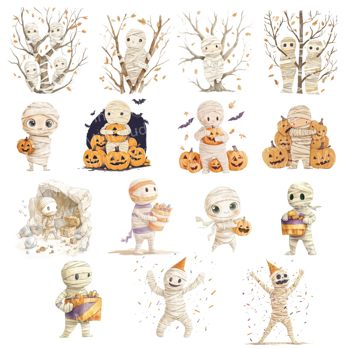 Halloween Mummy Clipart - Cute Mummy Clipart - Spooky Mummy Art - Kids ...