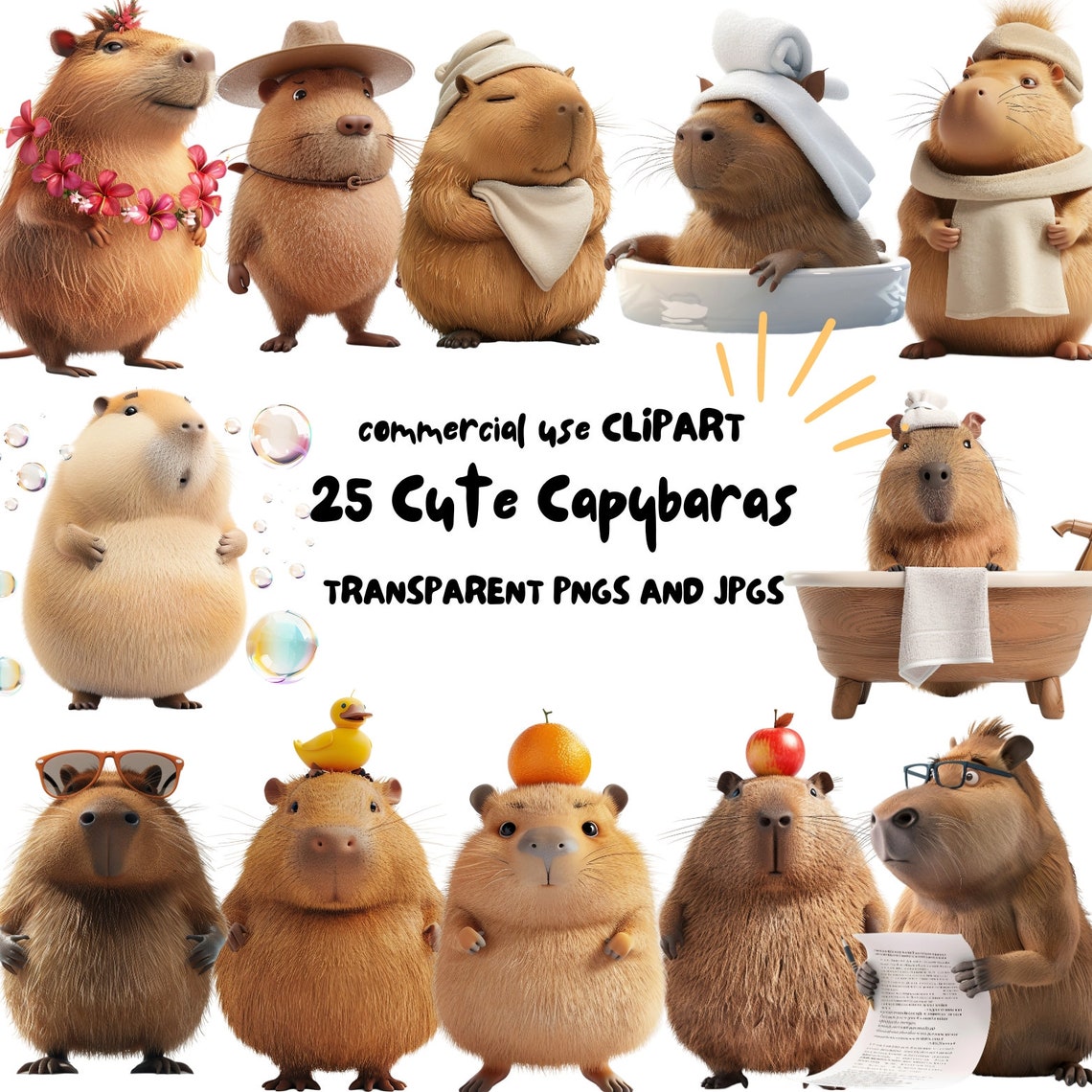 25 Cute Capybara Clipart Funny Capybara Illustrations Pngs and Jpgs ...