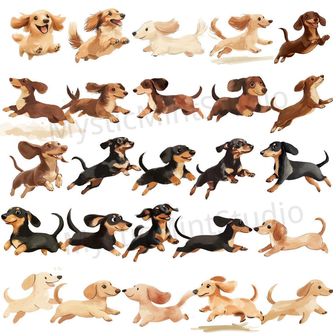 Watercolor Dachshund Clipart Bundle | Cute Sausage Dog Clipart | Wiener ...