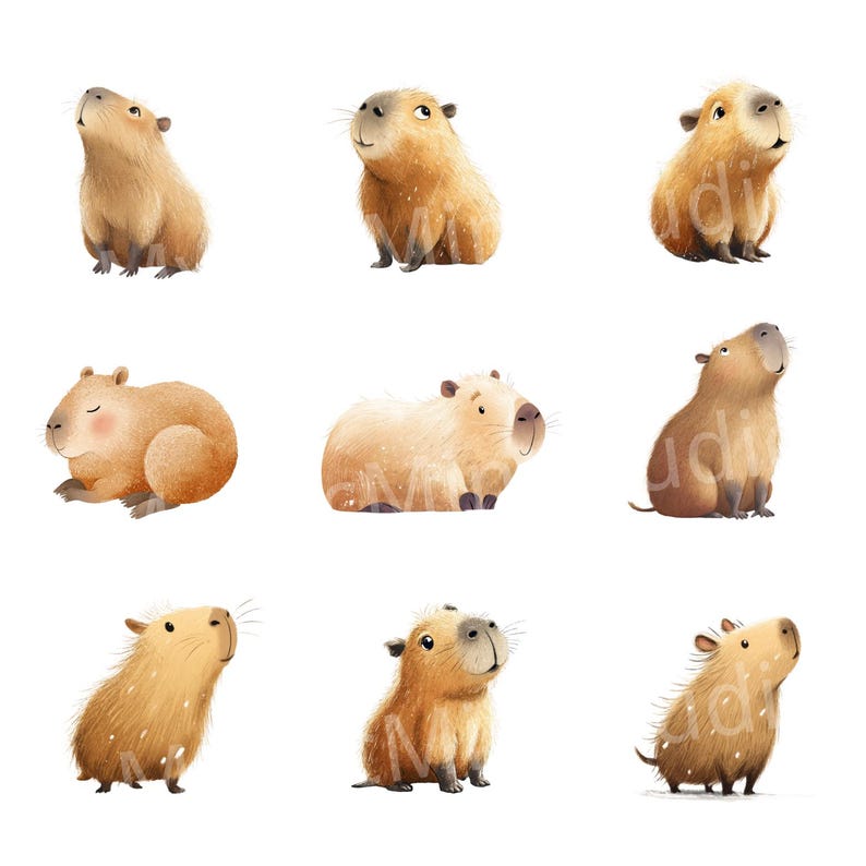 Cute Watercolor Capybara Clipart Bundle | Capybara Nursery Art L ...