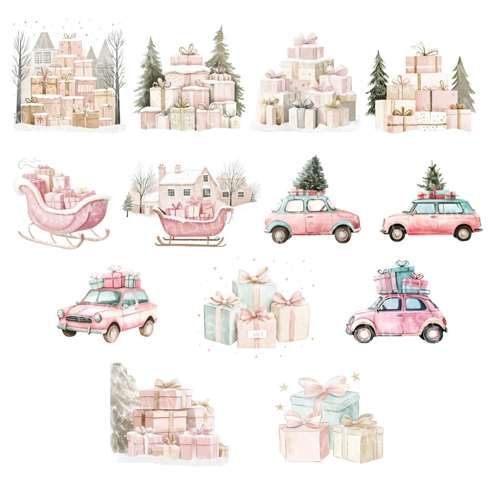 Watercolor Christmas Clipart | Cozy Christmas Clipart | Pink Christmas ...