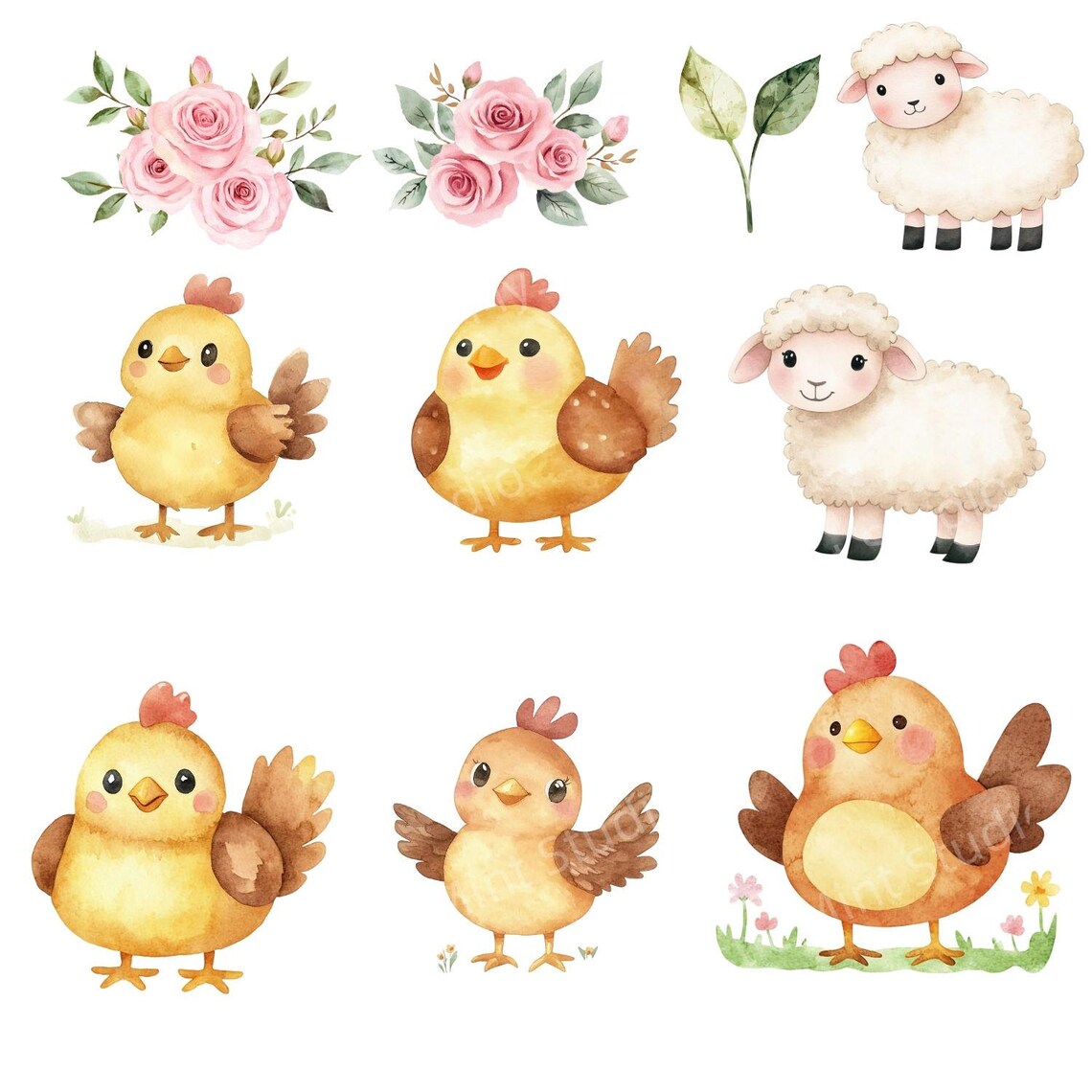 90 Watercolor Farm Animal Clipart Bundle | Pig Clipart | Goose Clipart ...
