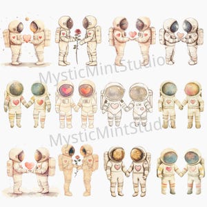 Watercolor Valentines Clipart | Cute Astronaut Clipart | Romantic Space ...
