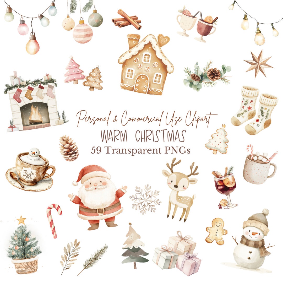 Watercolor Christmas Clipart | Warm Christmas Clipart | Cozy Christmas ...