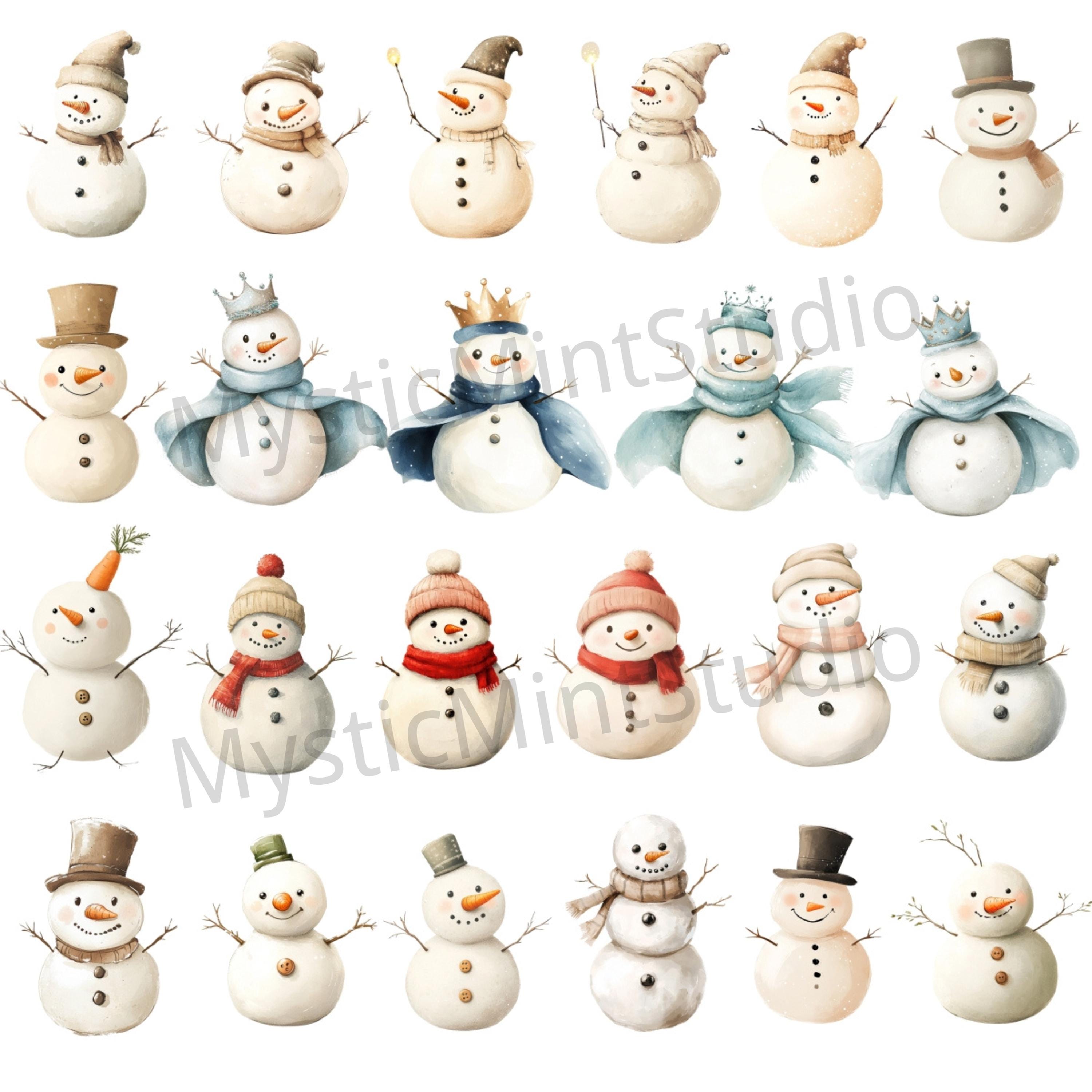 Watercolor Snowman Clipart | Cute Christmas Clipart | Christmas Snowman ...
