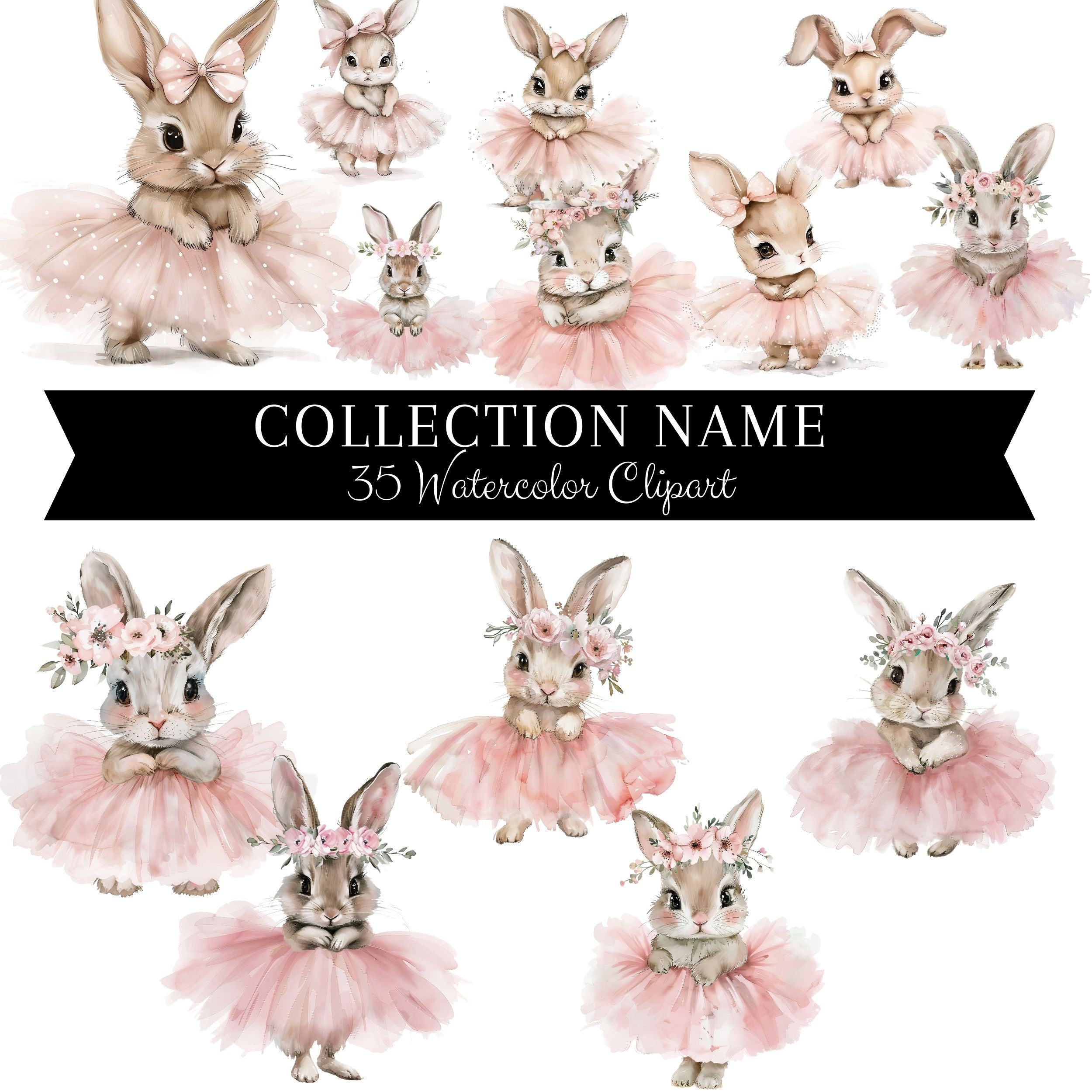 Ballerina Bunny Watercolor Cute Bunnies in Tutus Clipart 35 High ...