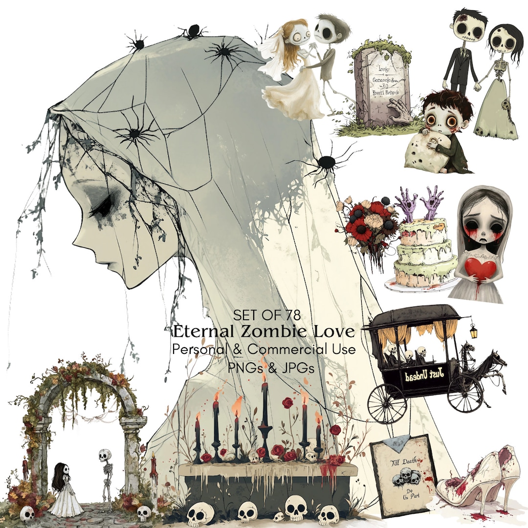 Halloween Zombie Clipart - Zombie Wedding Clipart - Spooky Wedding ...