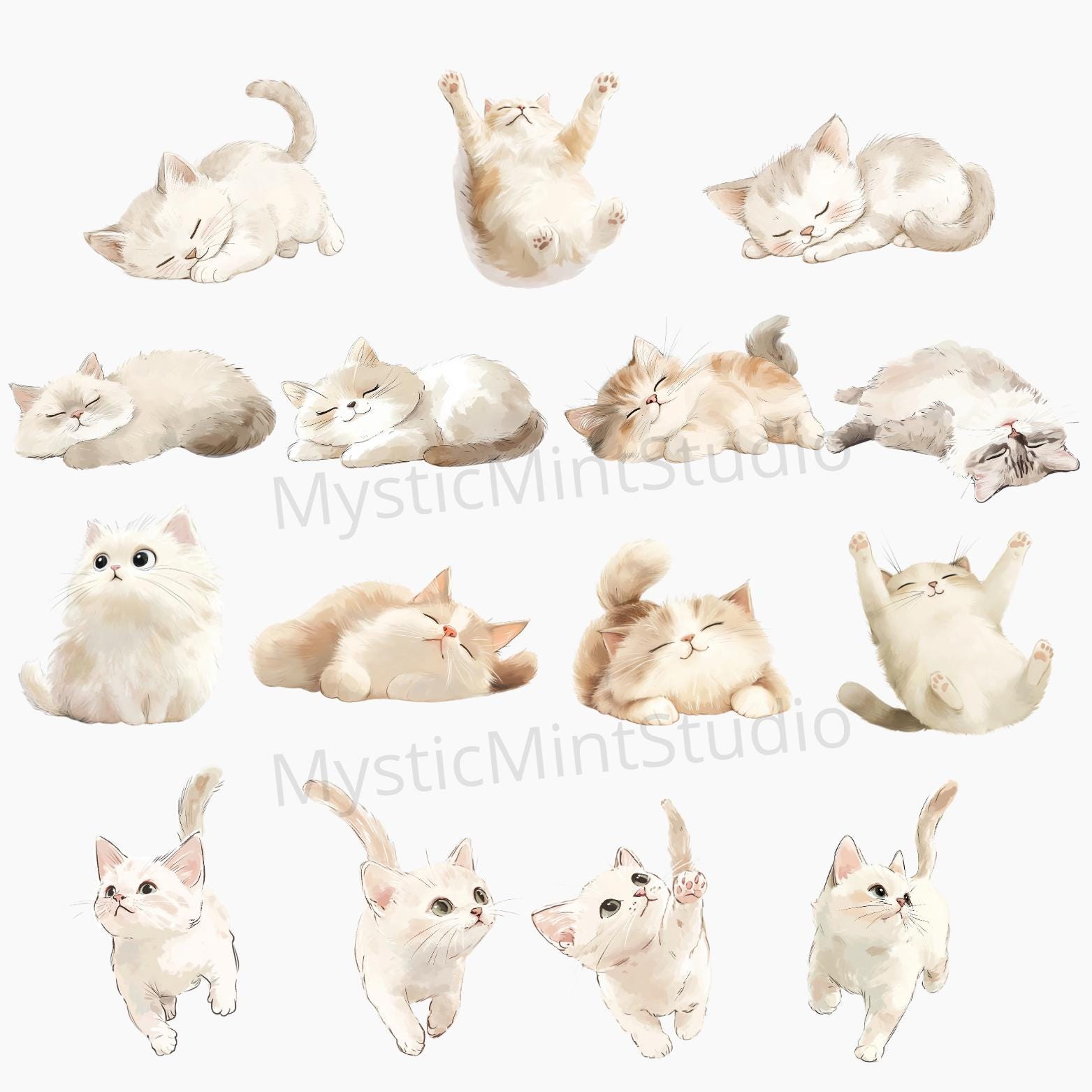Cute Cat Clipart | Watercolor Kitten Clipart L Cat Lover Clipart L Cat ...