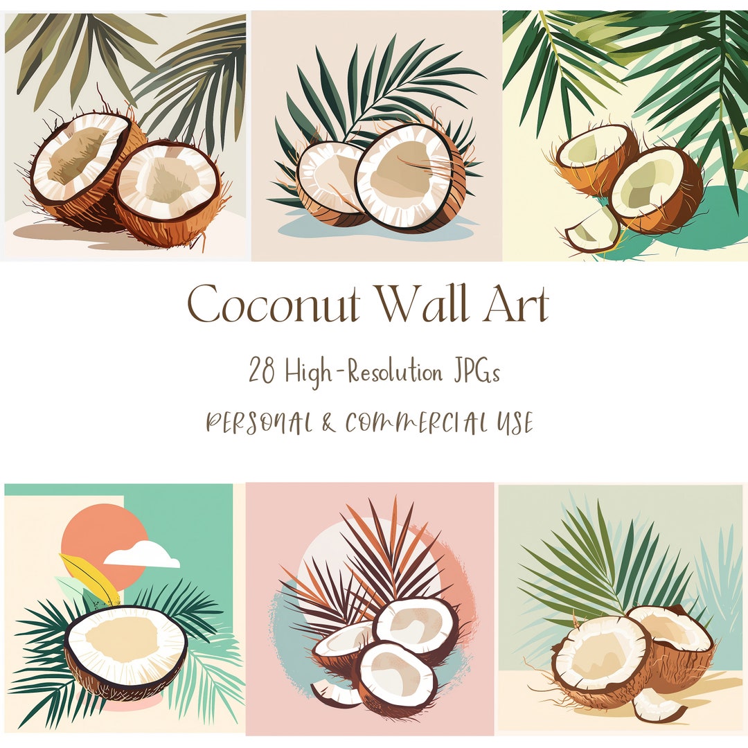 Coconut Fruit Print, Watercolor Coconut Printable Wall Art, Coconut ...