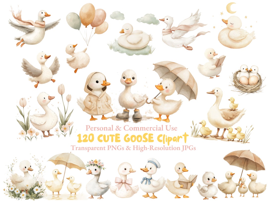 Boho Goose Clipart | Goose Nursery Clipart L Cute Goose Clipart L Baby ...