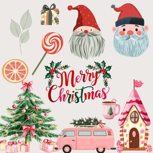 Watercolor Christmas Clipart | Retro Santa Claus Clipart | Pink ...