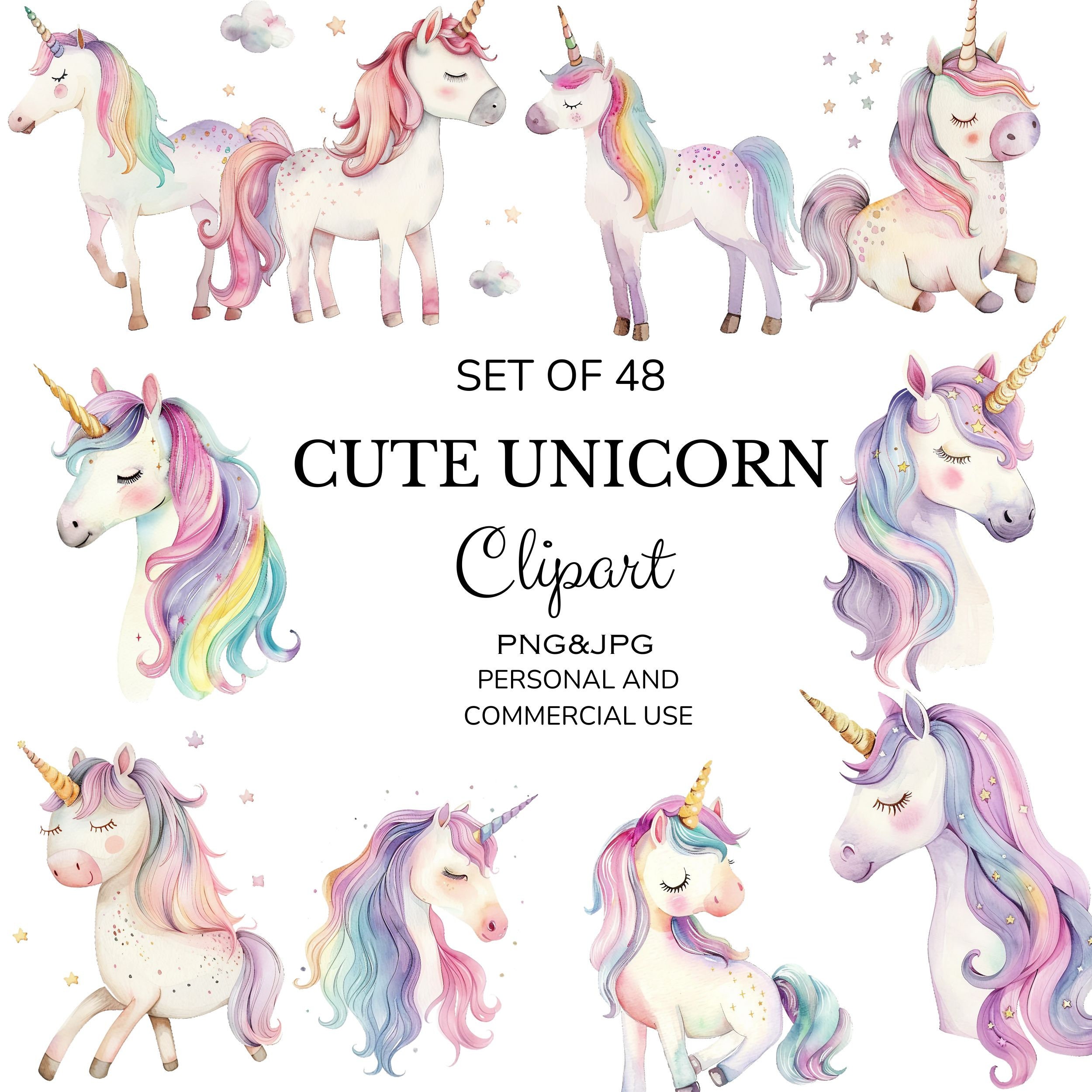 48-piece Unicorn Clipart Collection for Commercial Use - Etsy