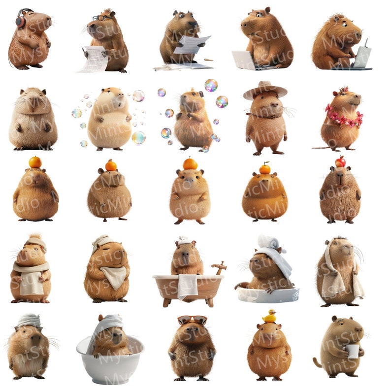 25 Cute Capybara Clipart- Funny Capybara Illustrations Pngs and Jpgs - High-resolution Digital ...