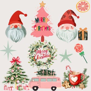 Watercolor Christmas Clipart | Retro Santa Claus Clipart | Pink ...