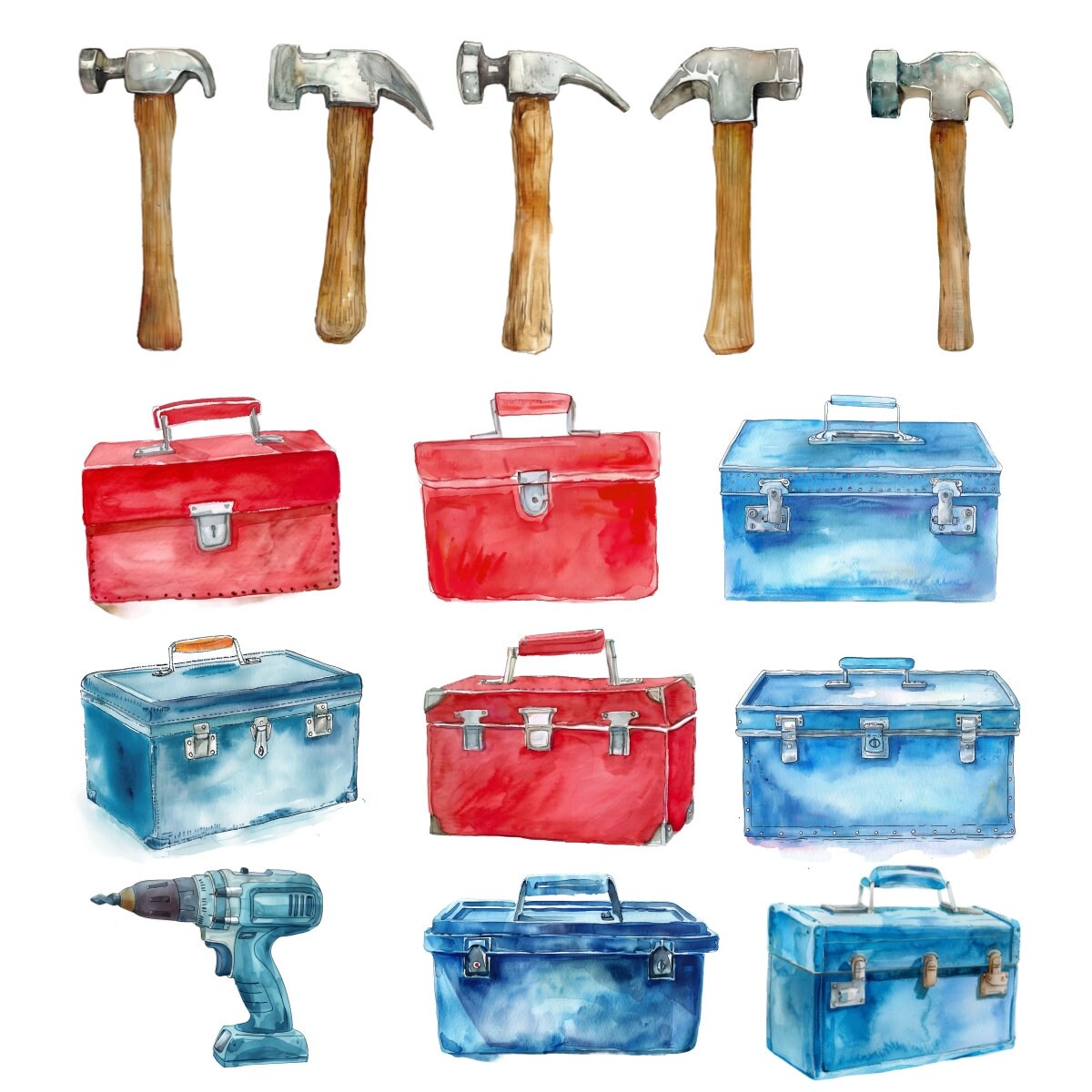 54 Construction Tools Watercolor Clipart JPG & PNG Graphics for ...