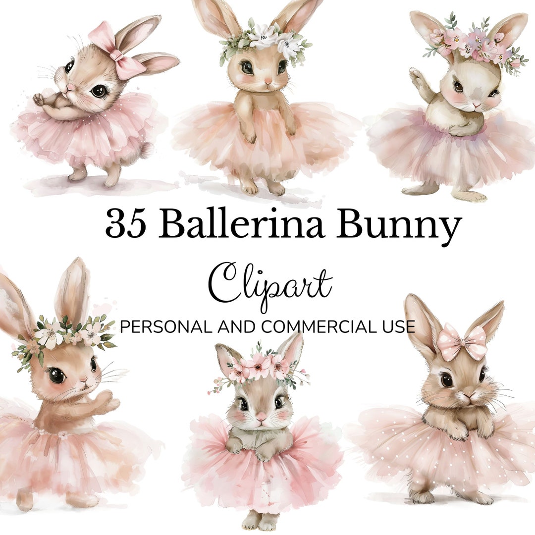 Ballerina Bunny Watercolor Cute Bunnies in Tutus Clipart 35 High ...