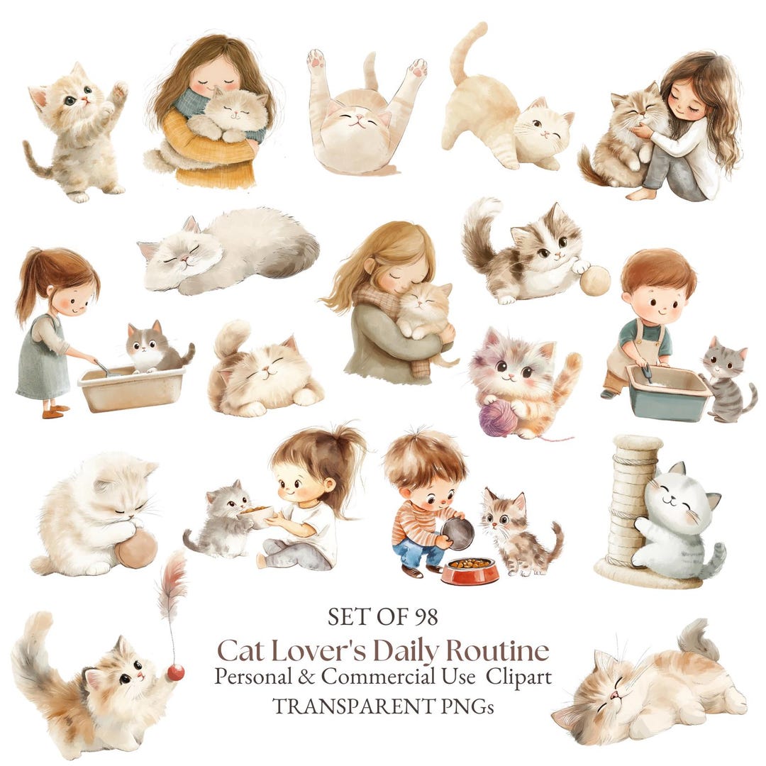 Cute Cat Clipart | Watercolor Kitten Clipart L Cat Lover Clipart L Cat ...