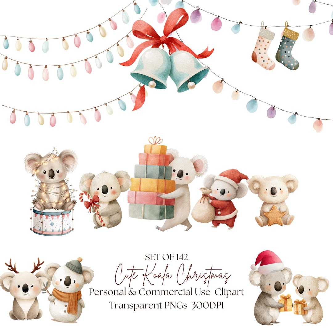 Cute Watercolor Koala Christmas Clipart | Holiday Koala PNG ...