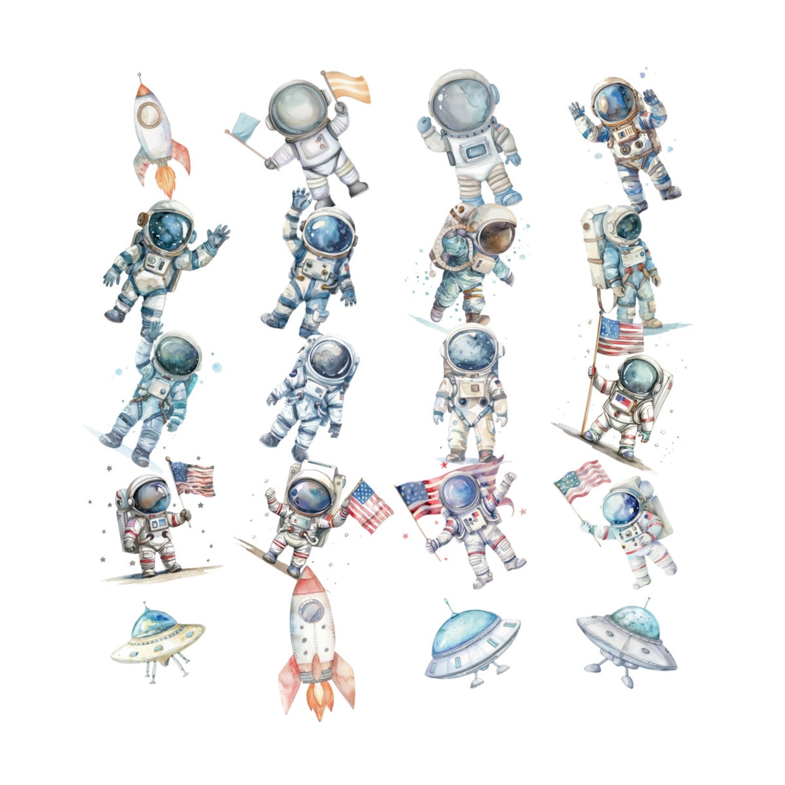 111 Astronaut and Space Watercolor Clipart - Celestial Digital Art ...