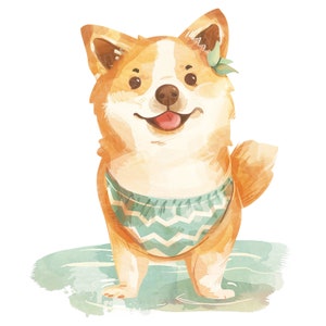 Summer Dog Beach Watercolor Cute Dogs Puppy Clipart|69 High-quality ...