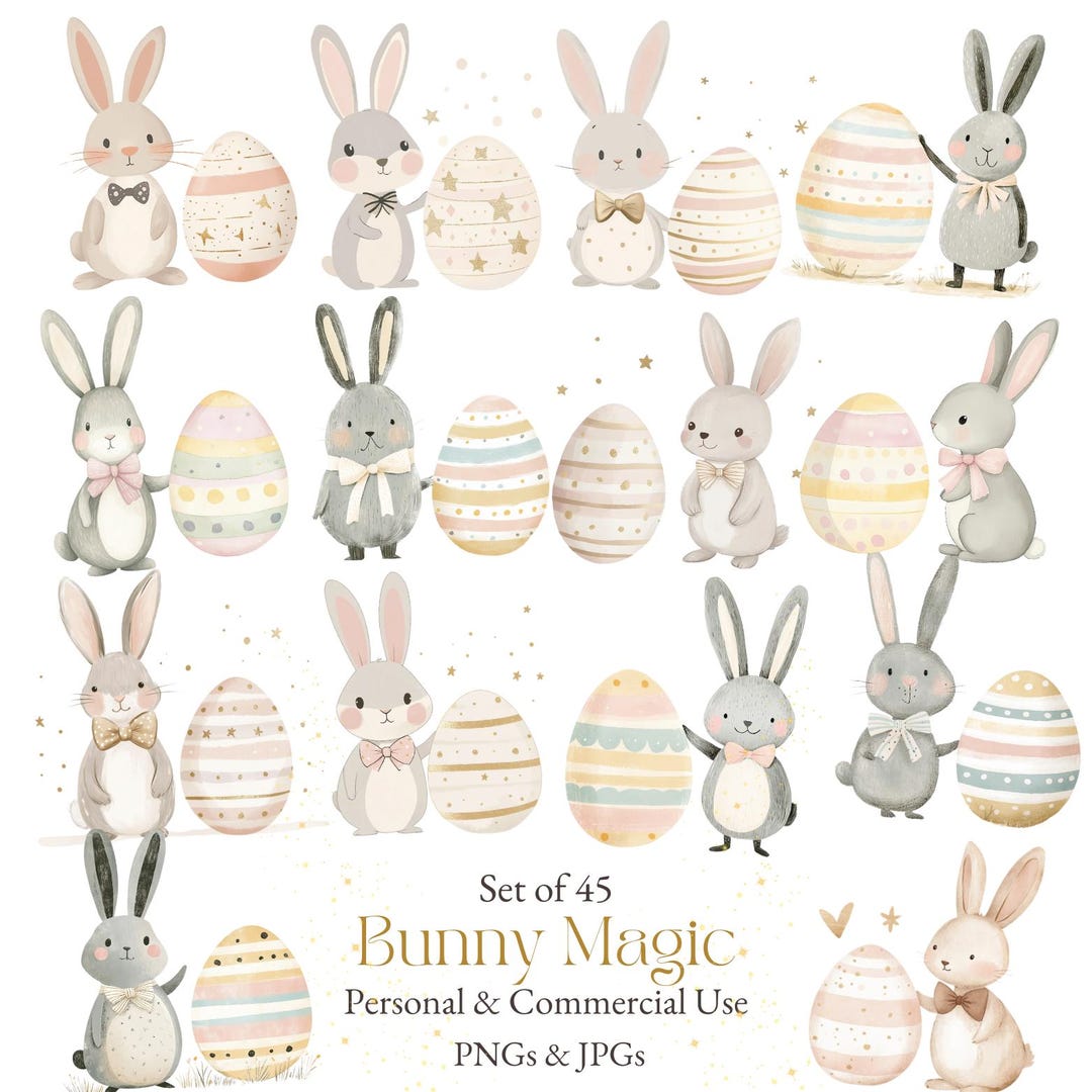 Watercolor Easter Bunny Clipart | Easter Egg Clipart | Cute Bunny ...