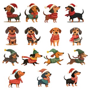 Christmas Dachshund Clipart, Festive Sausage Dog Clipart, Holiday ...