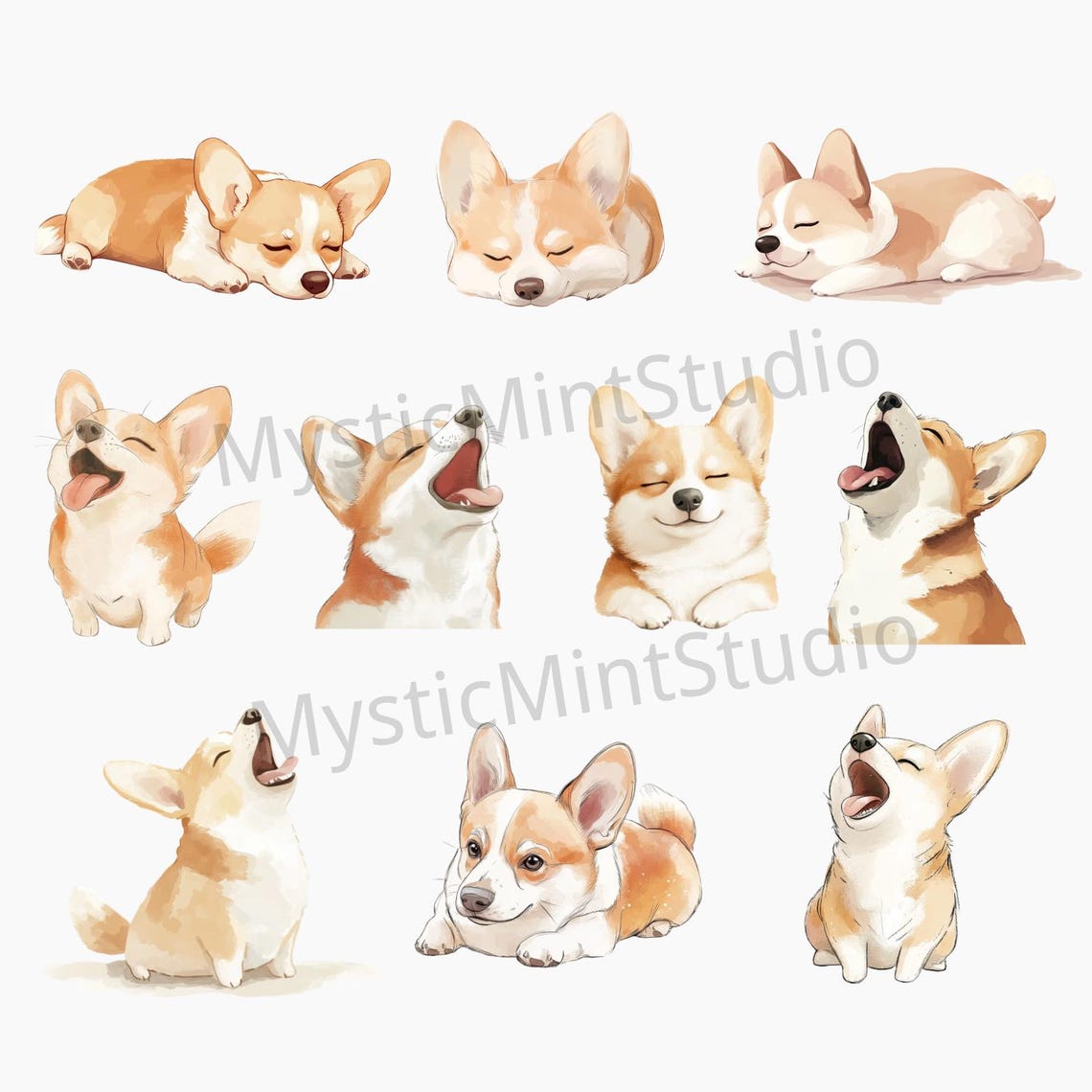 Cute Corgi Clipart Bundle | Watercolor Corgi Clipart L Cute Dog Clipart ...