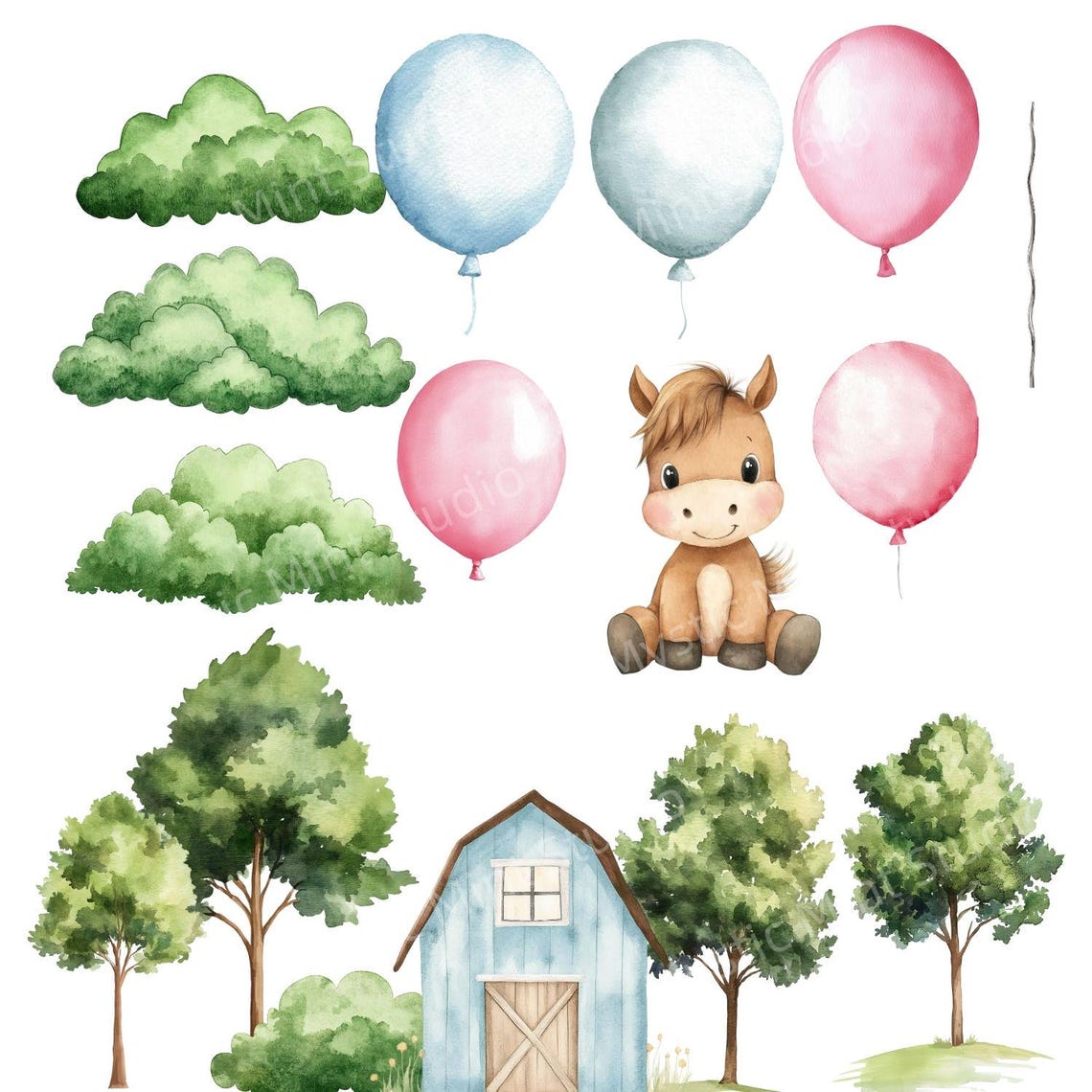 90 Watercolor Farm Animal Clipart Bundle | Pig Clipart | Goose Clipart ...