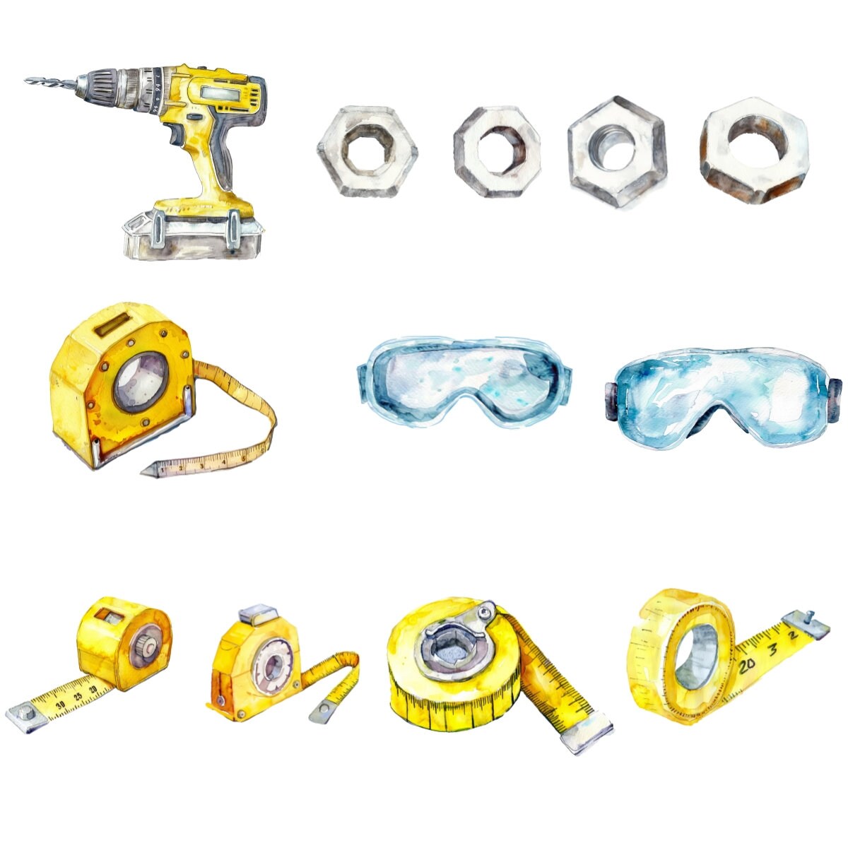 54 Construction Tools Watercolor Clipart JPG & PNG Graphics for ...