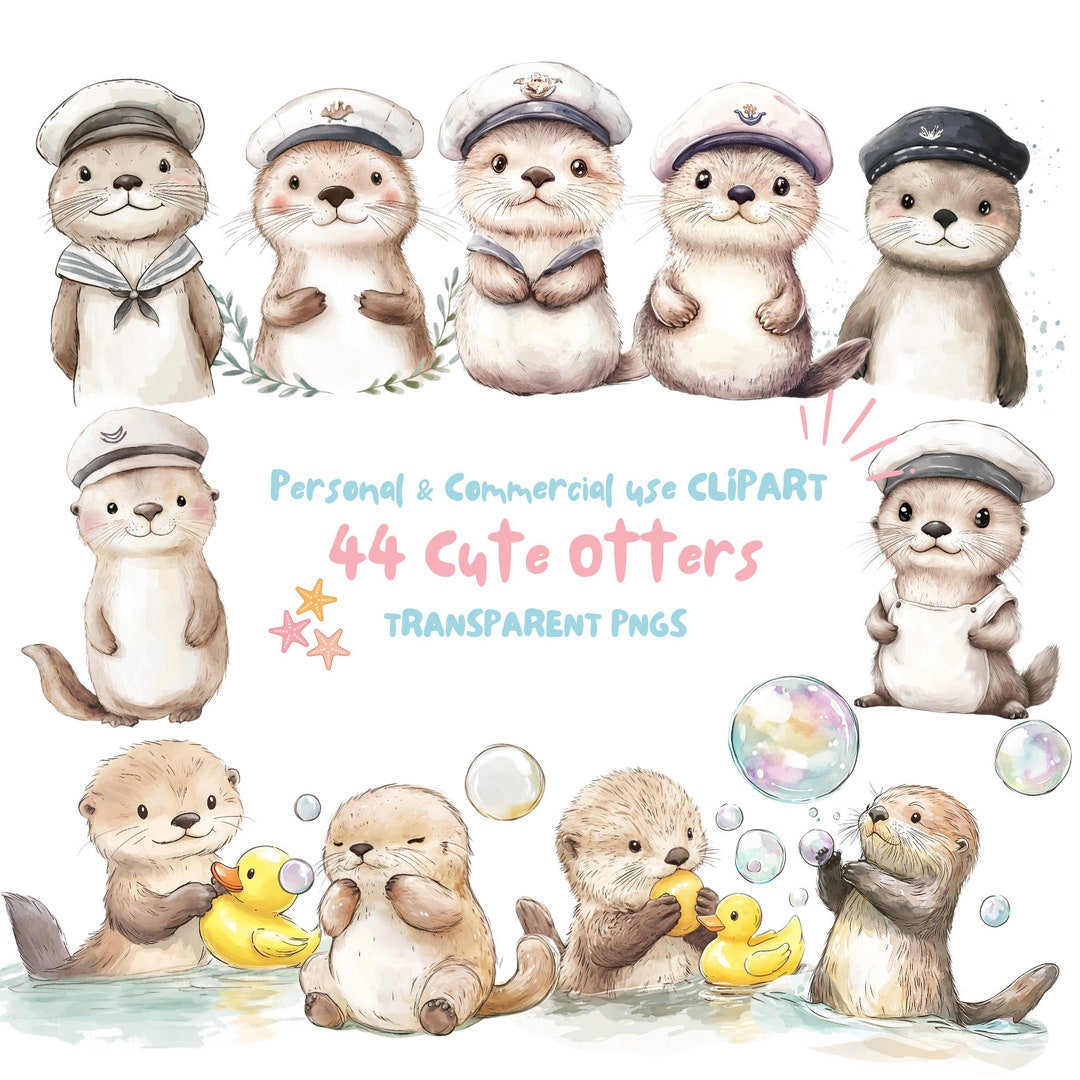 Watercolor Cute Otter Clipart, Sea Otter Clipart|nursery Clipart ...