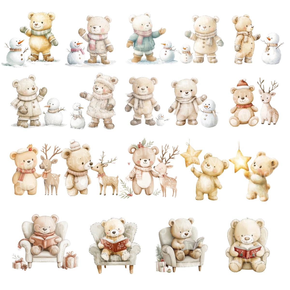 Watercolor Christmas Clipart | Christmas Teddy Bear Clipart | Cozy ...