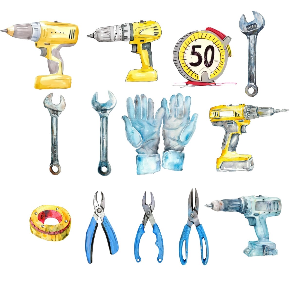 54 Construction Tools Watercolor Clipart JPG & PNG Graphics for ...