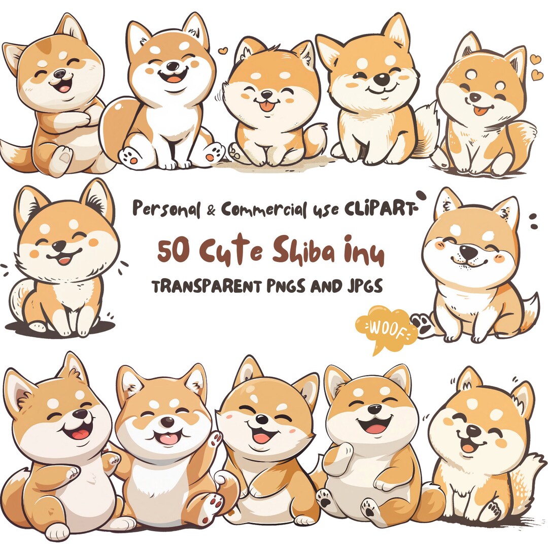 Shiba Inu Dog Clipart|50 High-quality PNG and JPG Files|sublimation ...