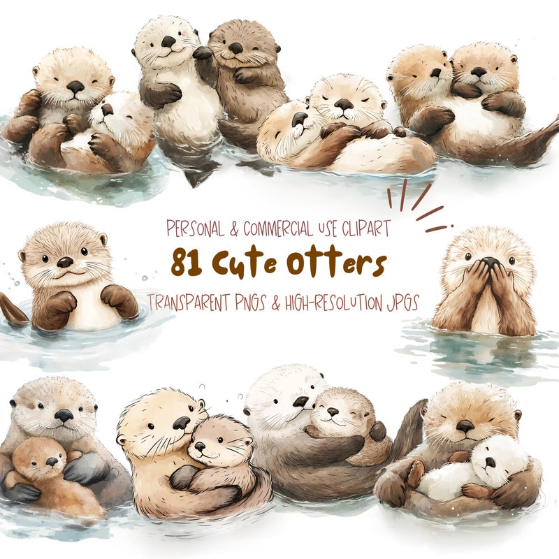 Kawaii Otter Clipart - Etsy