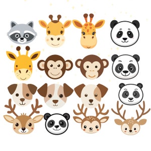 Cute Animal Face Clipart Collection 60 PCS PNG & JPG| Baby Animal Head ...
