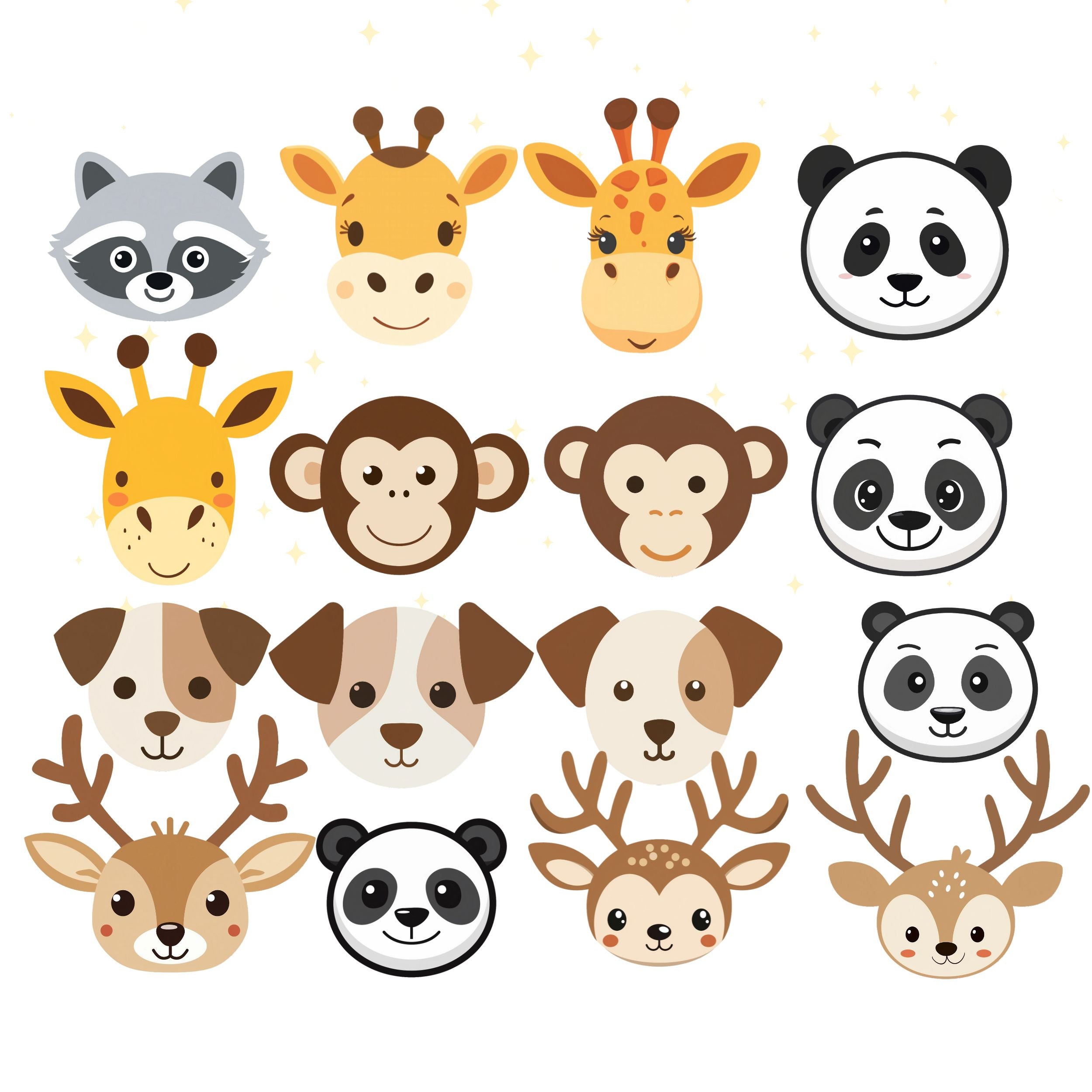 Cute Animal Face Clipart Collection 60 PCS PNG & JPG| Baby Animal Head ...