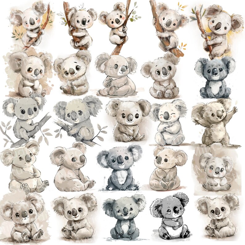 Cute Koala Clipart, 25 High-resolution Pngs and Jpgs, Instant Download ...