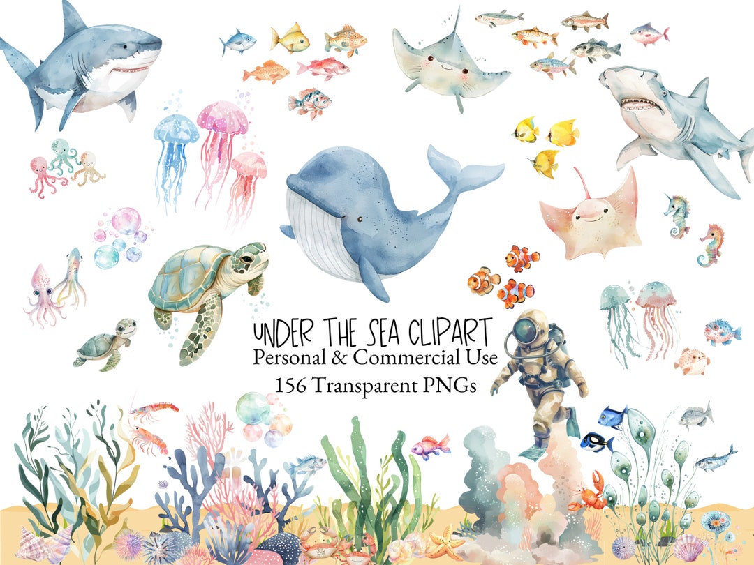 156 Undersea Watercolor Clipart Bundle,ocean Animals,octopus, Jellyfish ...