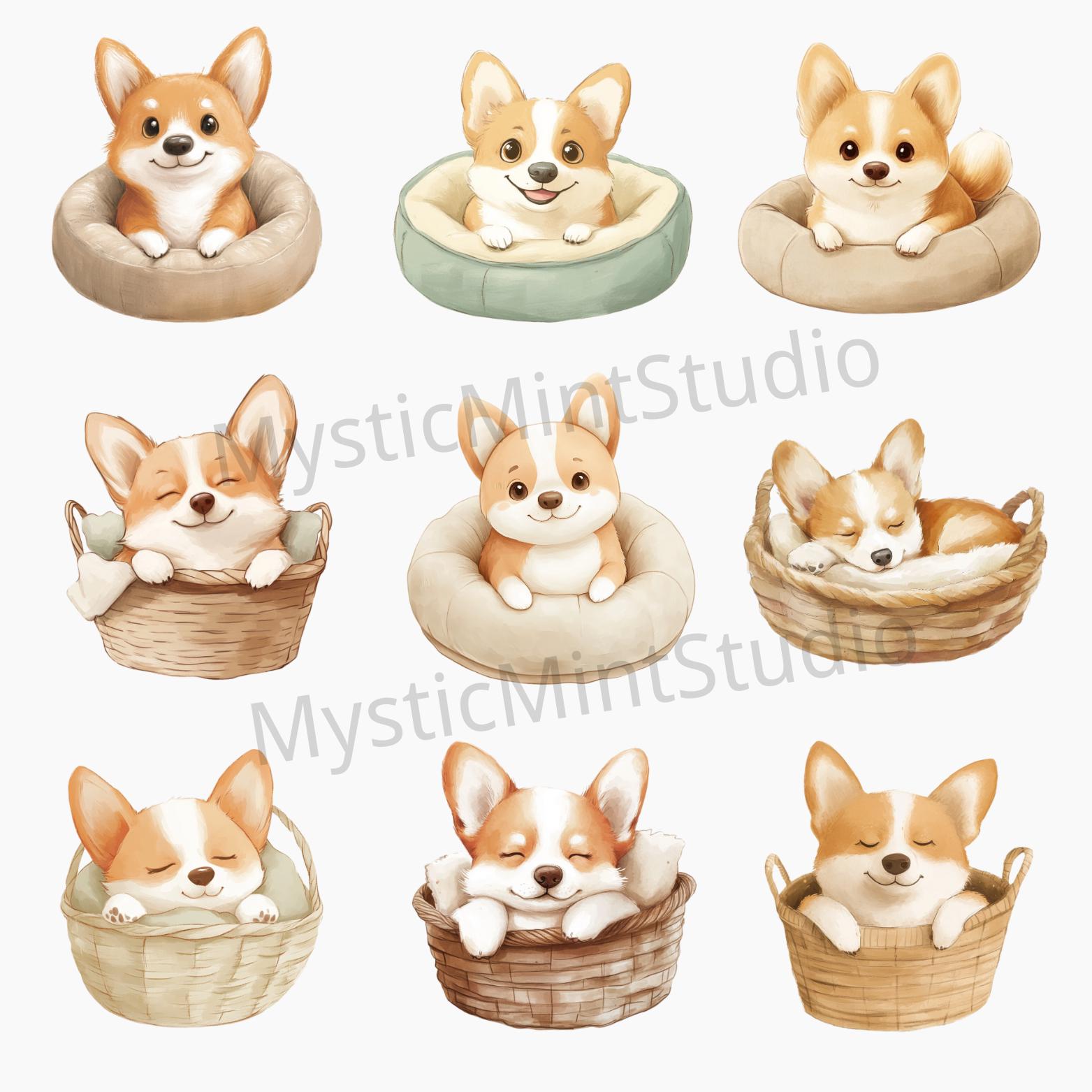 Cute Corgi Clipart Bundle | Watercolor Corgi Clipart L Cute Dog Clipart ...