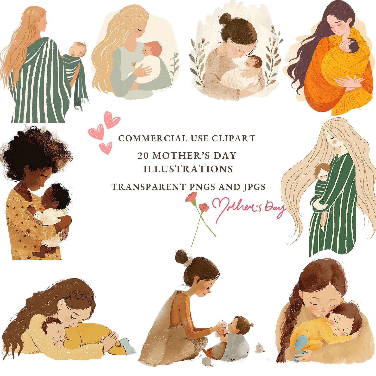 20 Mother's Day Clipart Mother and Child Watercolor High Quality Pngs ...