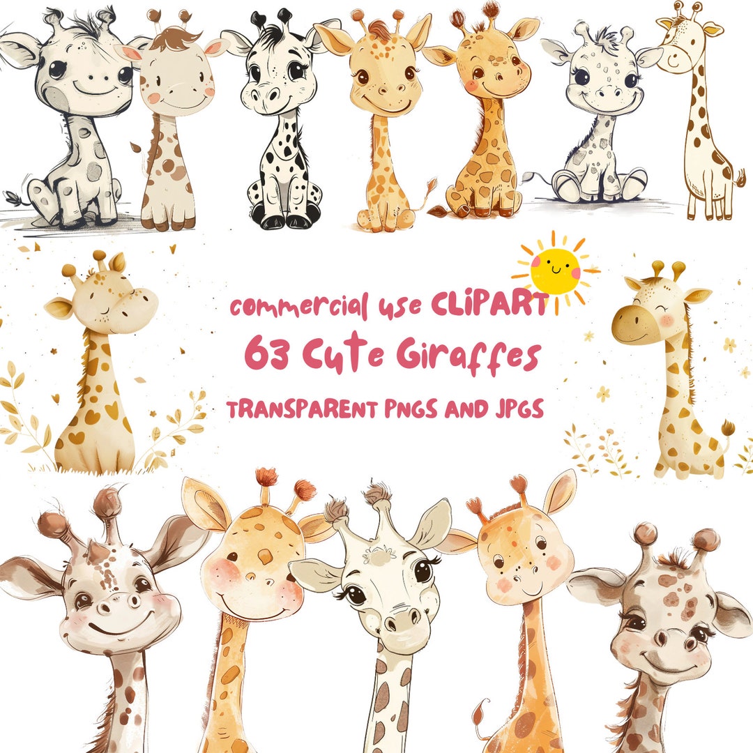 63 Cute Giraffes Clipart- Funny Giraffes Illustrations Pngs and Jpgs ...