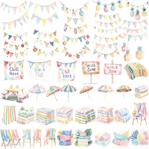 Watercolor Pool Party Clipart | Beach Party Clipart | Cute Summer ...