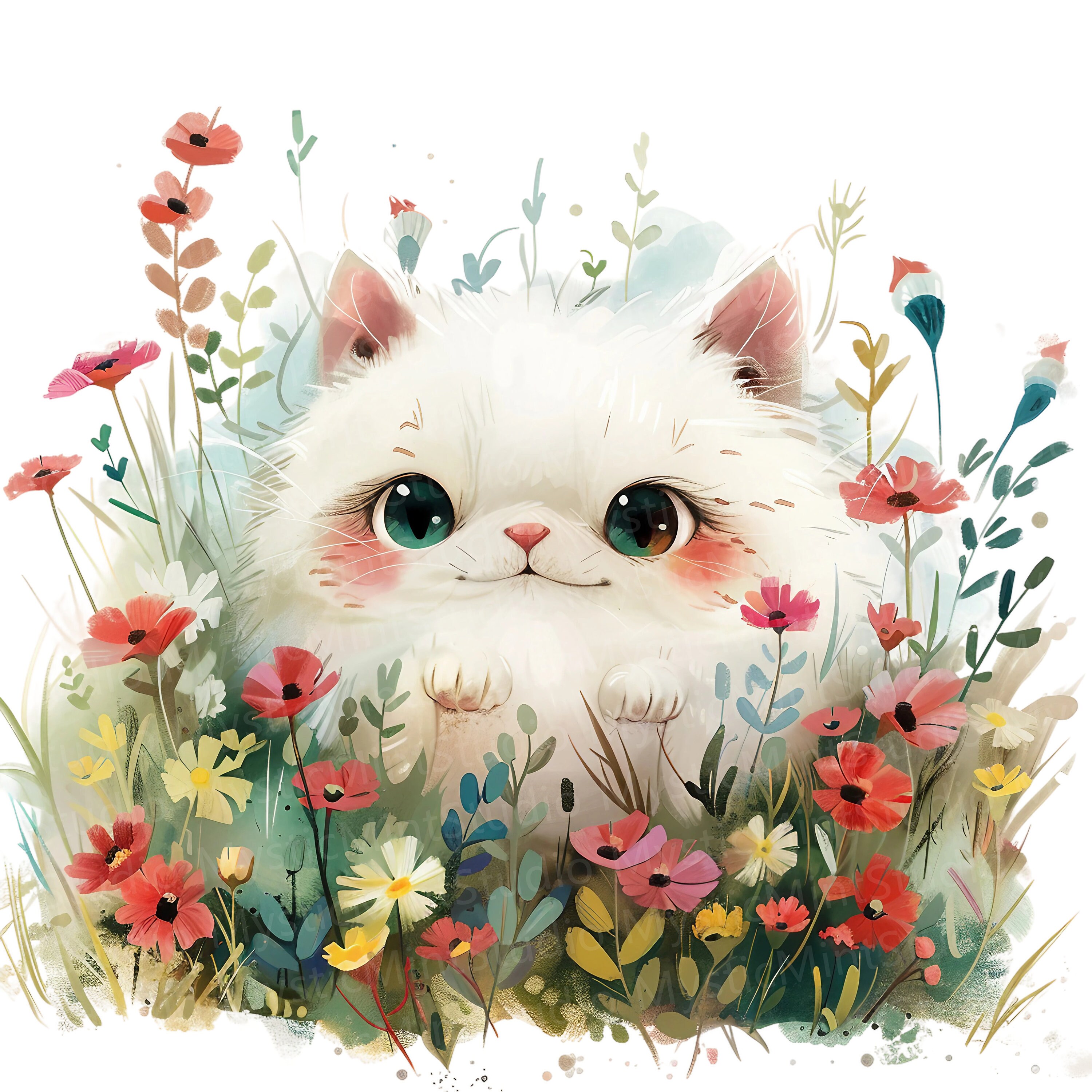 28 High-resolution Jpgs of Cute Cats With Flowers Clipart - Etsy