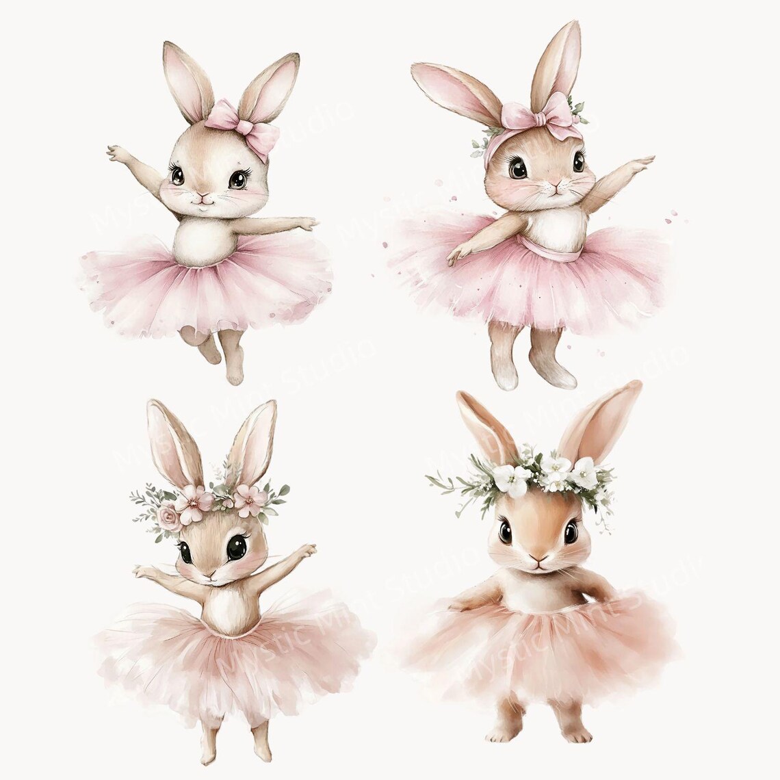 Ballerina Bunny Watercolor Cute Bunnies in Tutus Clipart 48 High ...