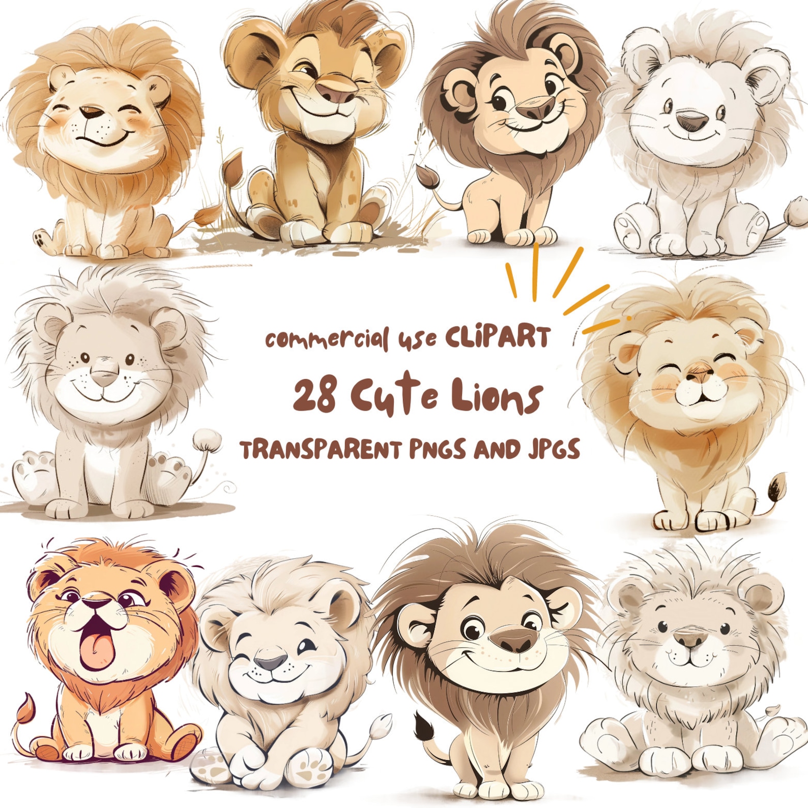 28 Cute Lions Clipart- Funny Lions Illustrations Pngs and Jpgs - High ...