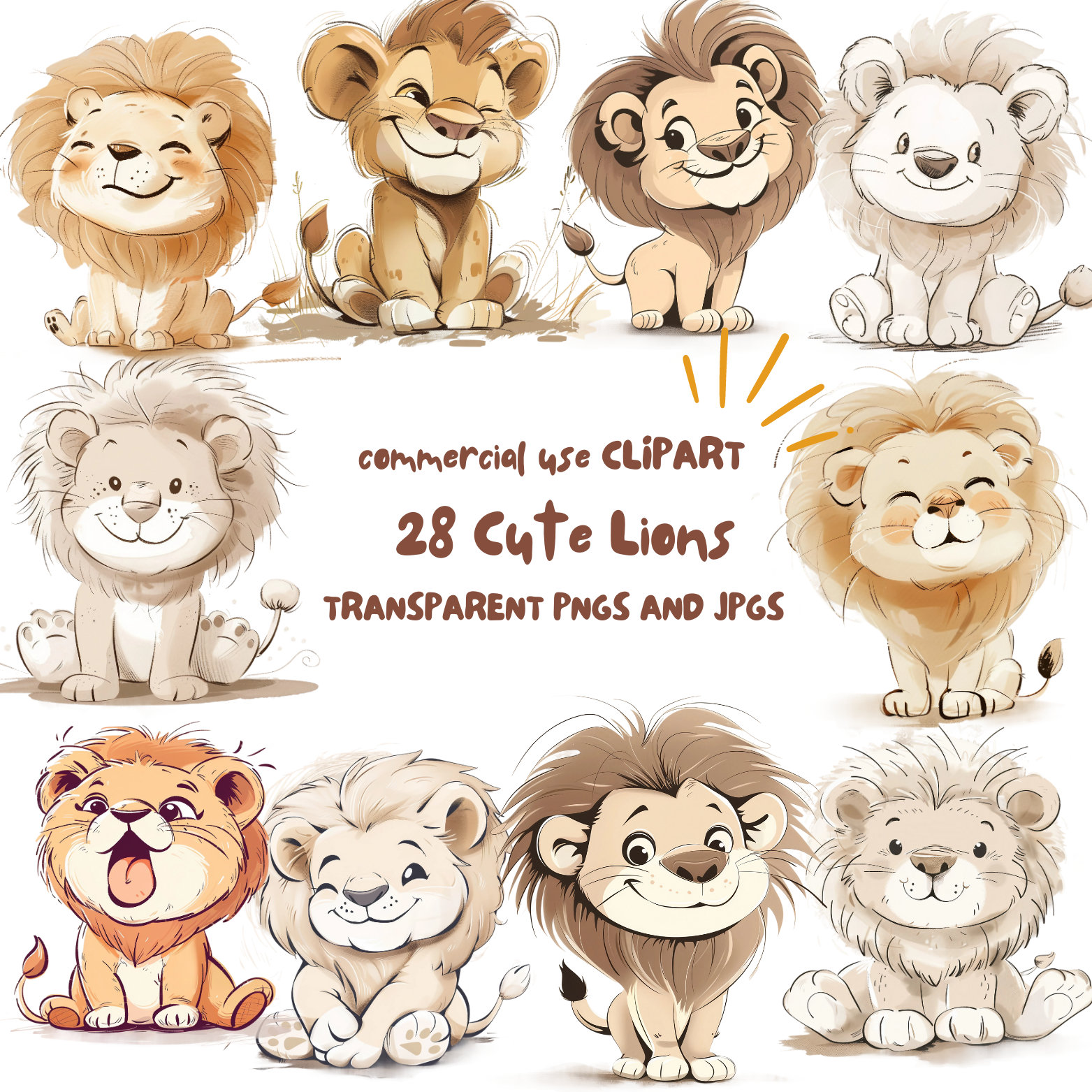 28 Cute Lions Clipart- Funny Lions Illustrations Pngs and Jpgs - High ...