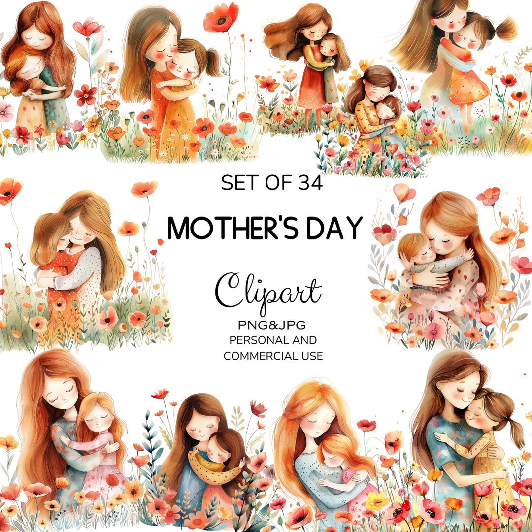 34 Happy Mother's Day Watercolor Clipart Bundle for Crafts Gifts Mother ...