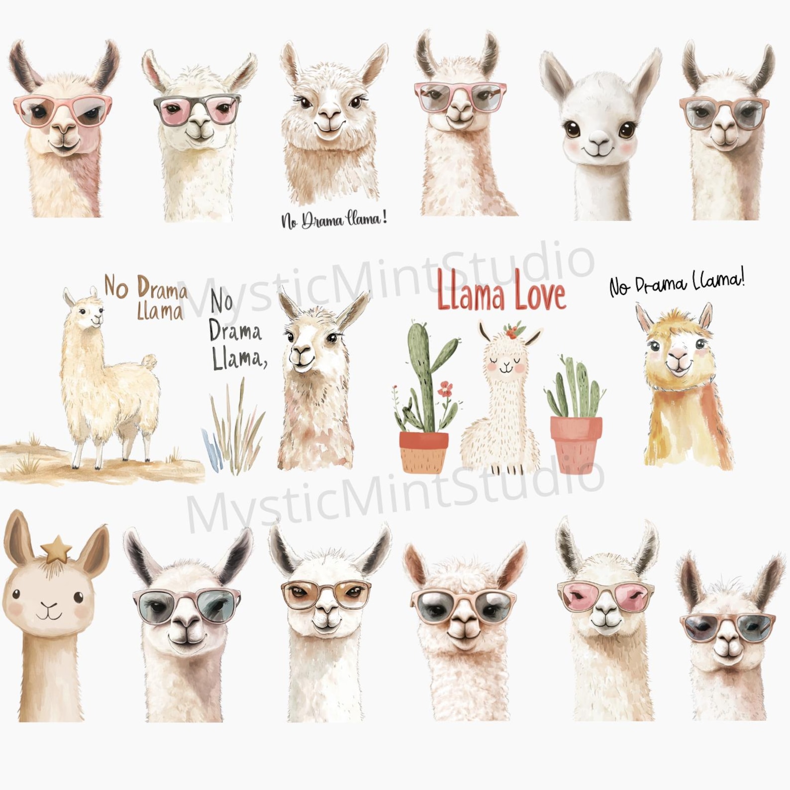 Cute Llama Clipart | Cute Alpaca Clipart L Watercolor Llama Clipart L ...
