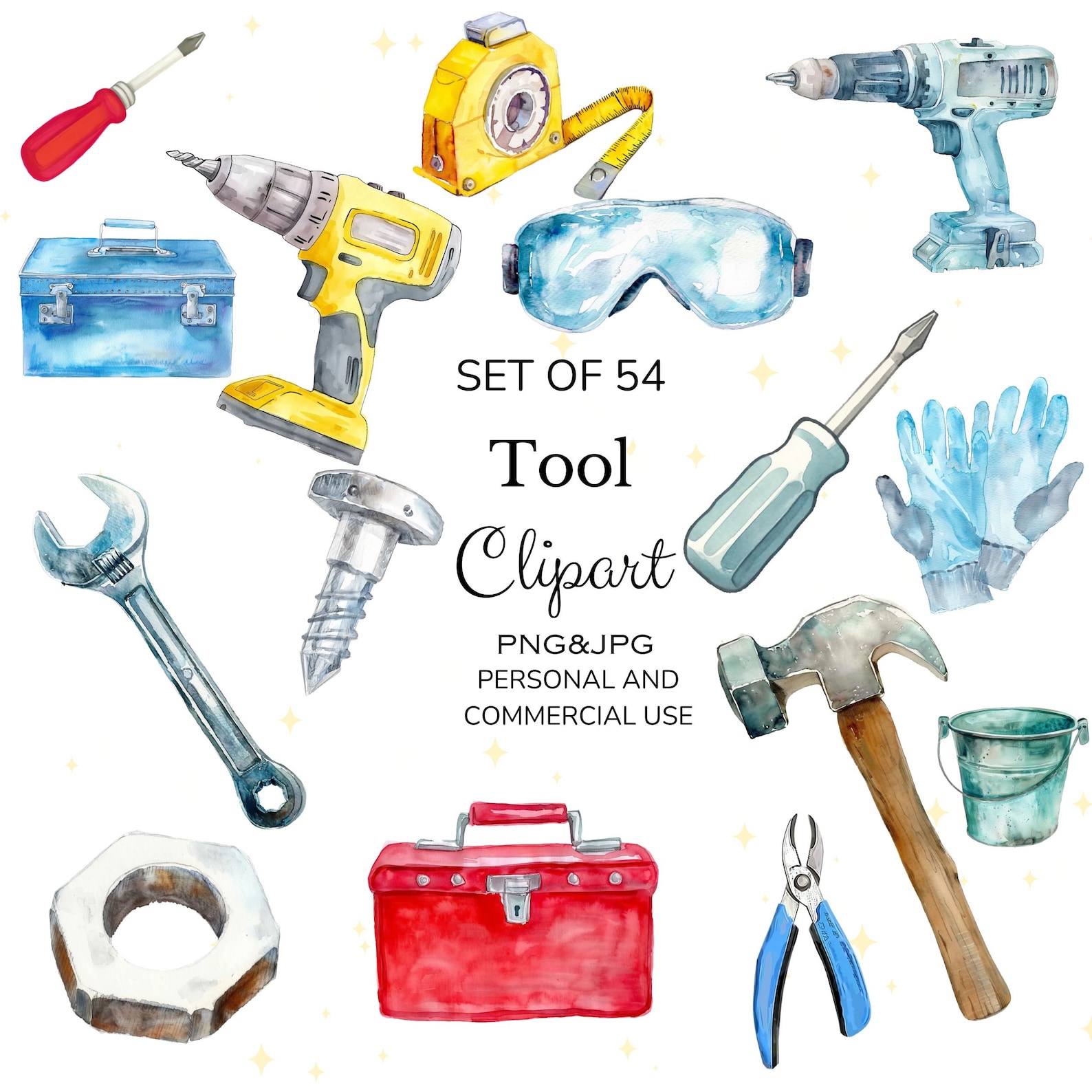 54 Construction Tools Watercolor Clipart - JPG & PNG Graphics for ...