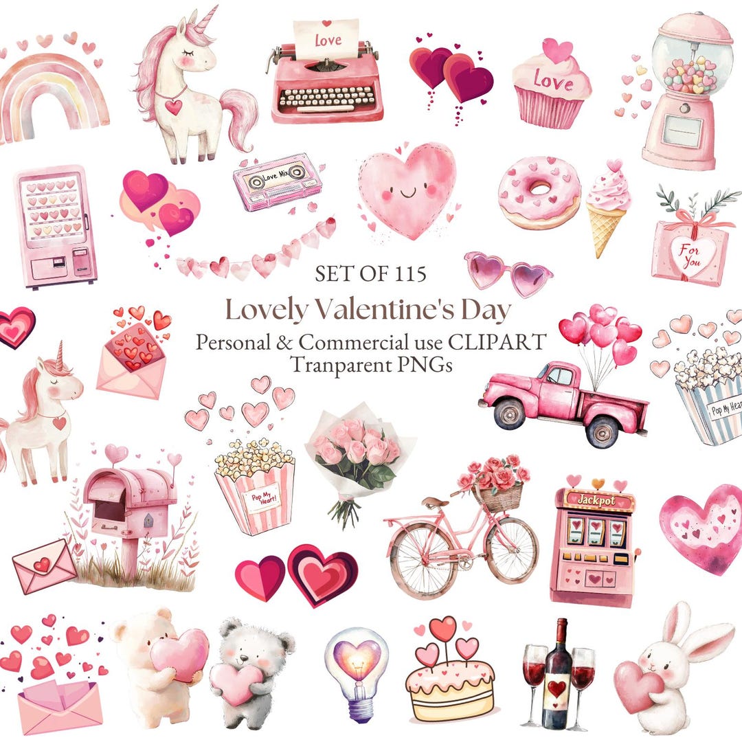 Watercolor Valentines Clipart | Valentine Graphics | Cute Valentine PNG ...